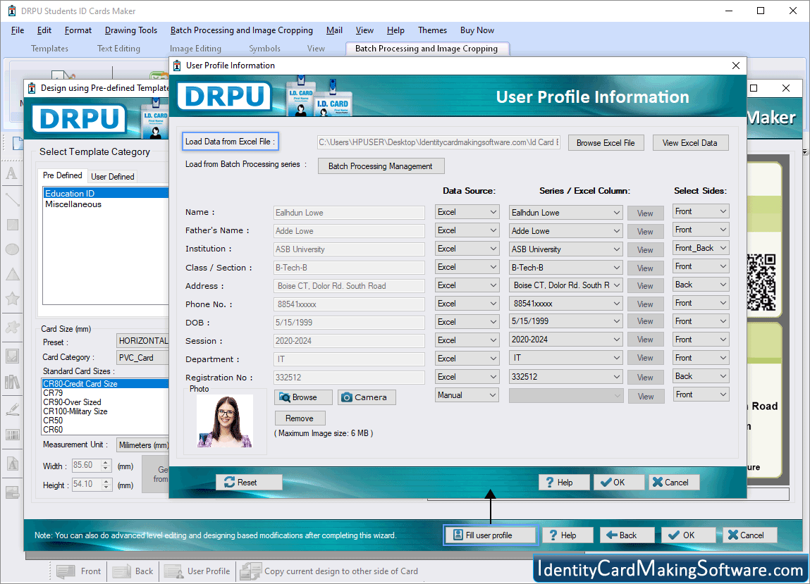 Screenshots of Student ID Card Maker Software shows how to create ...